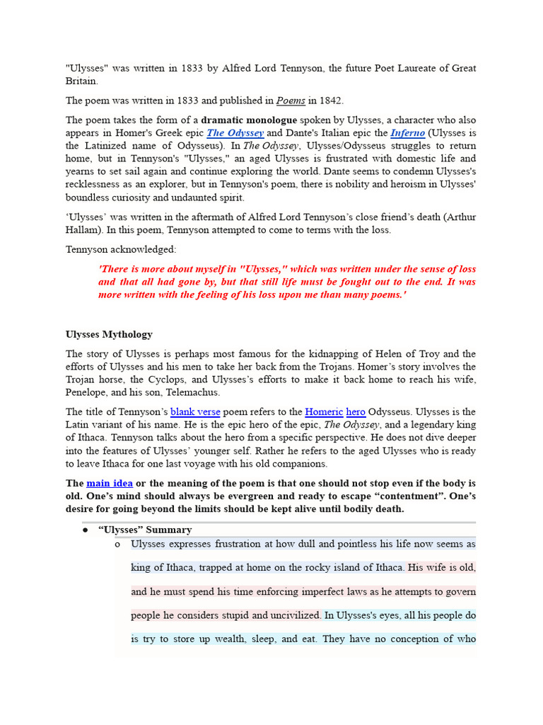 Ulysses Analysis.docx | PDF | Odysseus | Odyssey