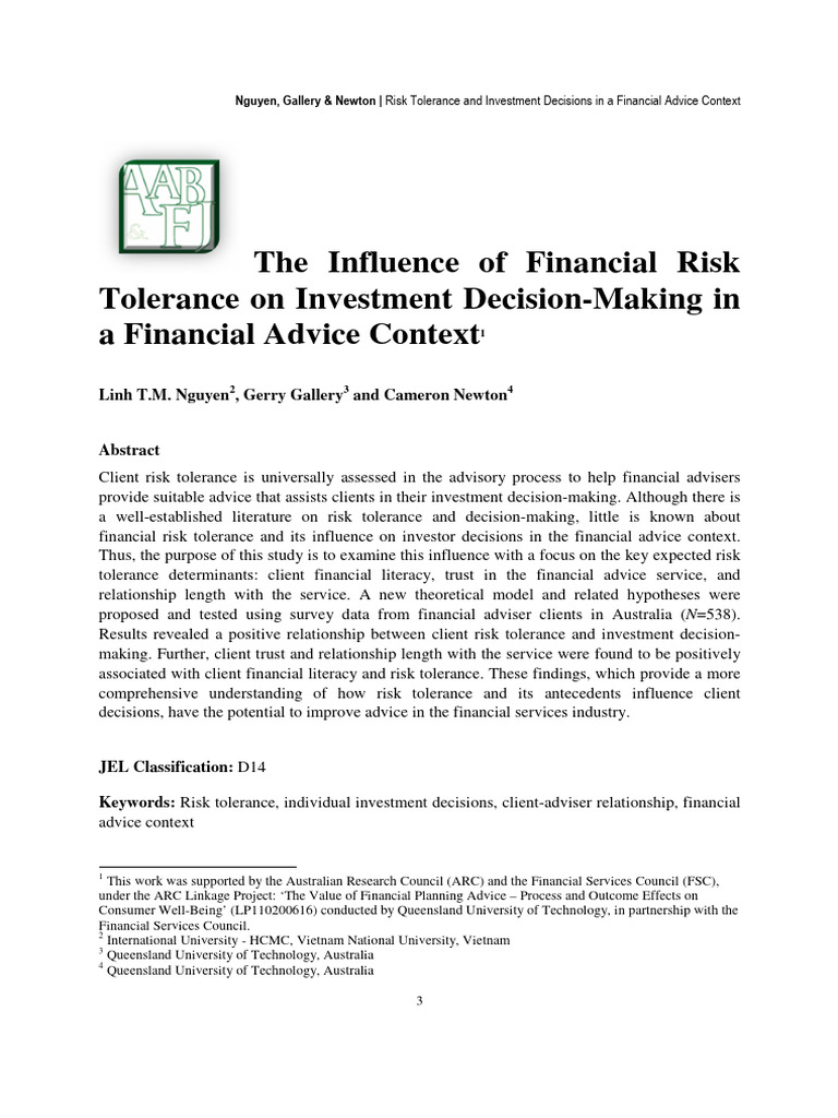 The Influence of Financial Risk Tolerance On Investment Decision | PDF ...