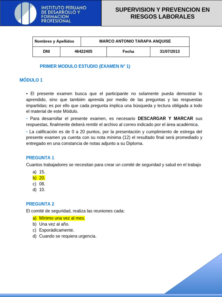 Examen Modulo 01 - SP | PDF | Derecho laboral