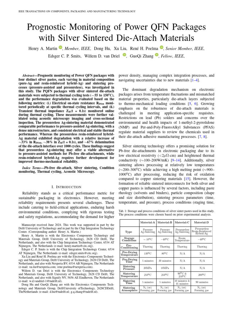 Prognostic Monitoring of Power QFN Packages With Silver Sintered Die ...