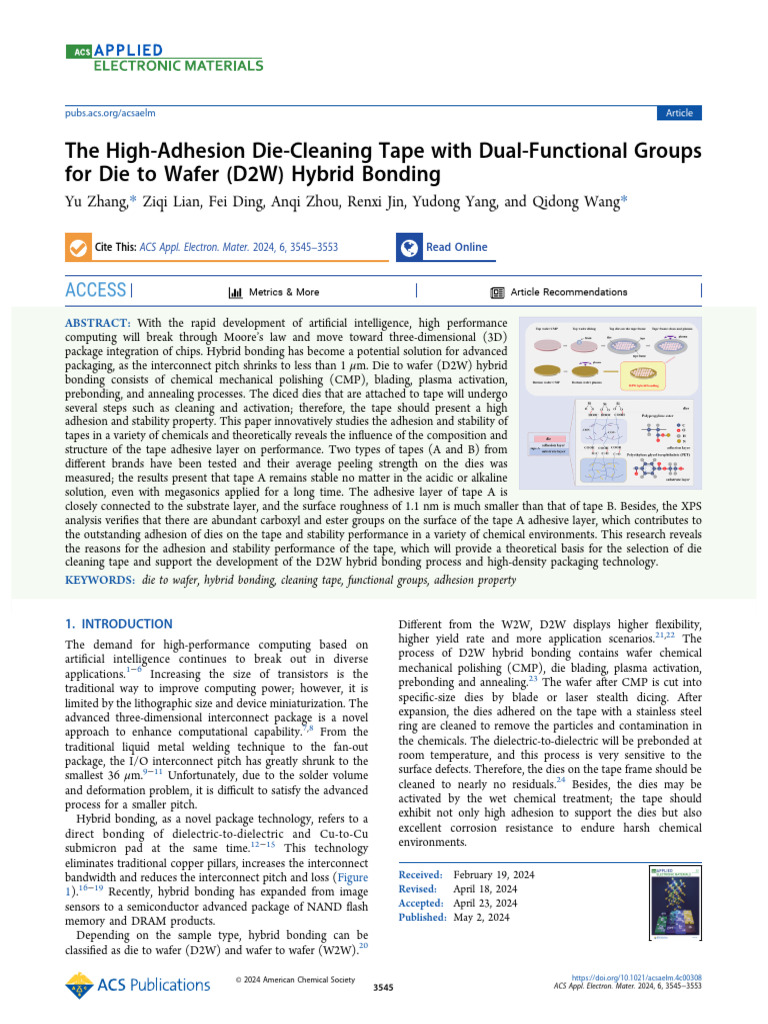 Zhang Et Al 2024 The High Adhesion Die Cleaning Tape With Dual Functional Groups For Die To ...