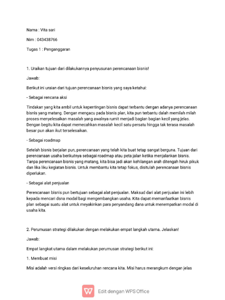 Tugs 1 Vita Penganggaran | PDF