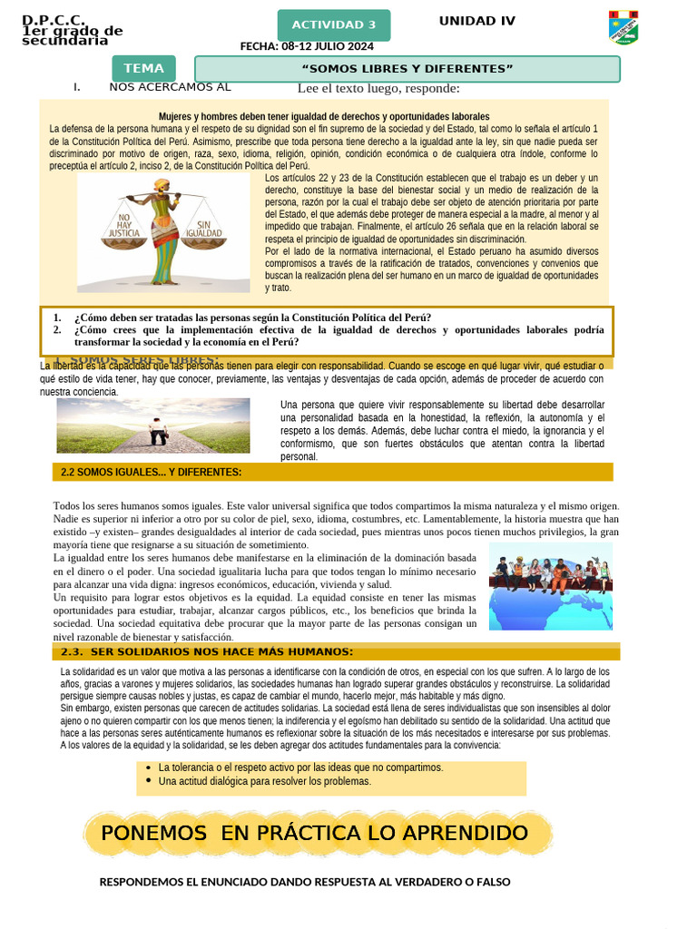 1° DPCC - Actv.03-Und.4 2024 | PDF | Perú | Desigualdad social