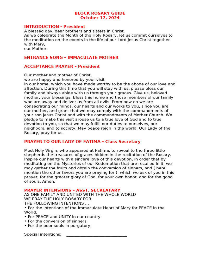 Block Rosary Prayer Guide CHARISM | PDF | Rosary | God The Father