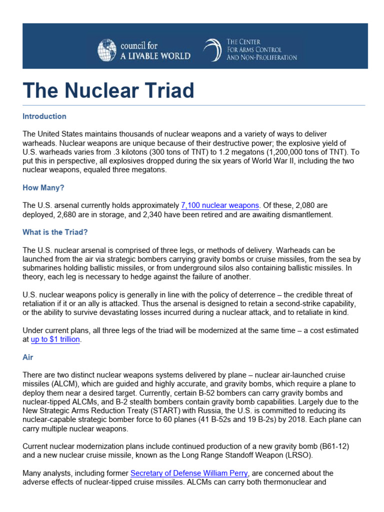 Triad | PDF | Nuclear Weapons | Intercontinental Ballistic Missile