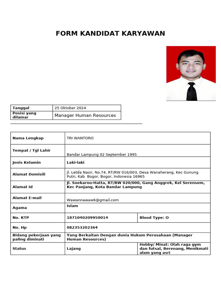 Form Data Diri Kandidat | PDF