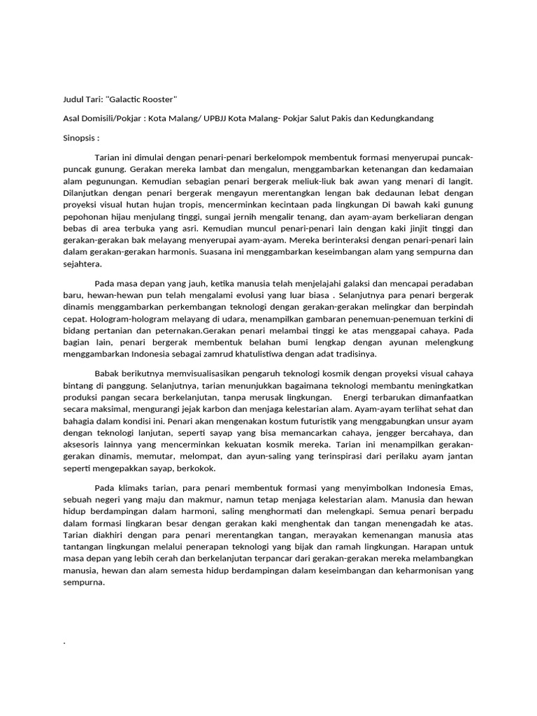 Sinopsis Tari Galactic Rooster New | PDF | Seni | Sains & Matematika