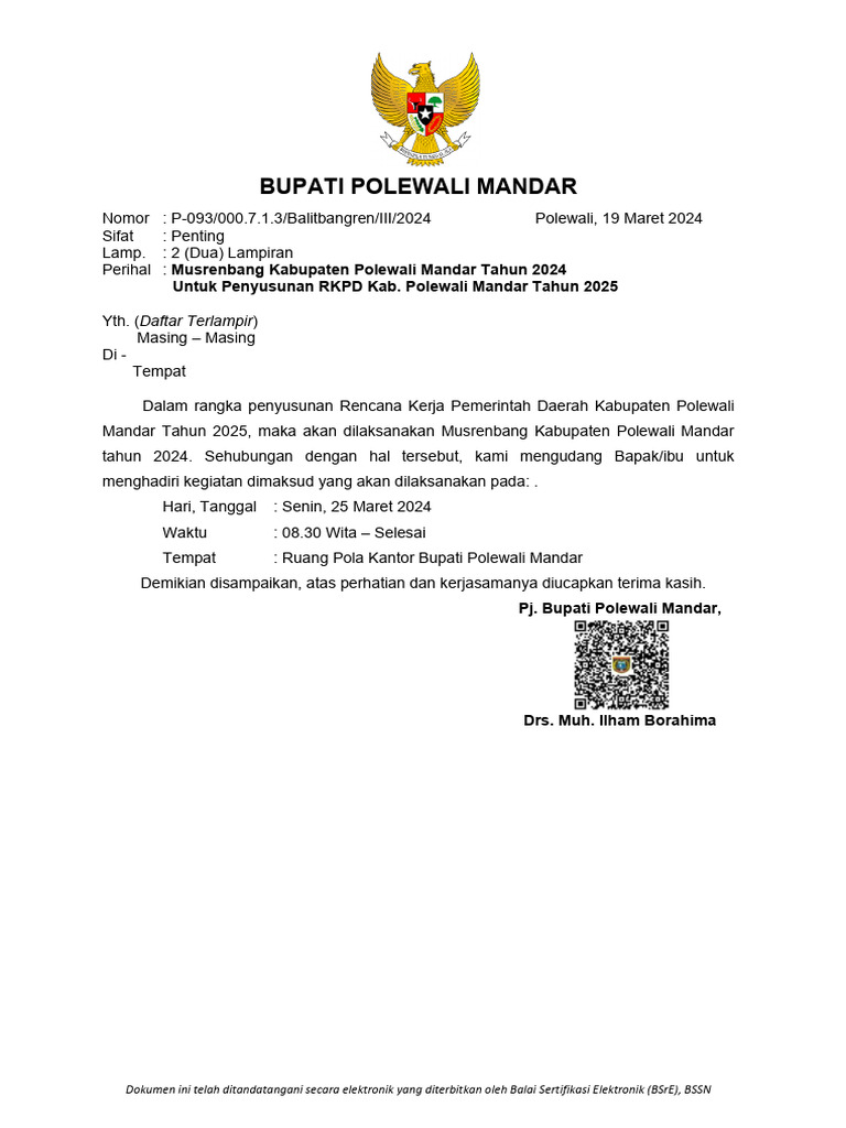 Undangan Musrenbang Kabupaten Tahun 2024 - Kirim | PDF