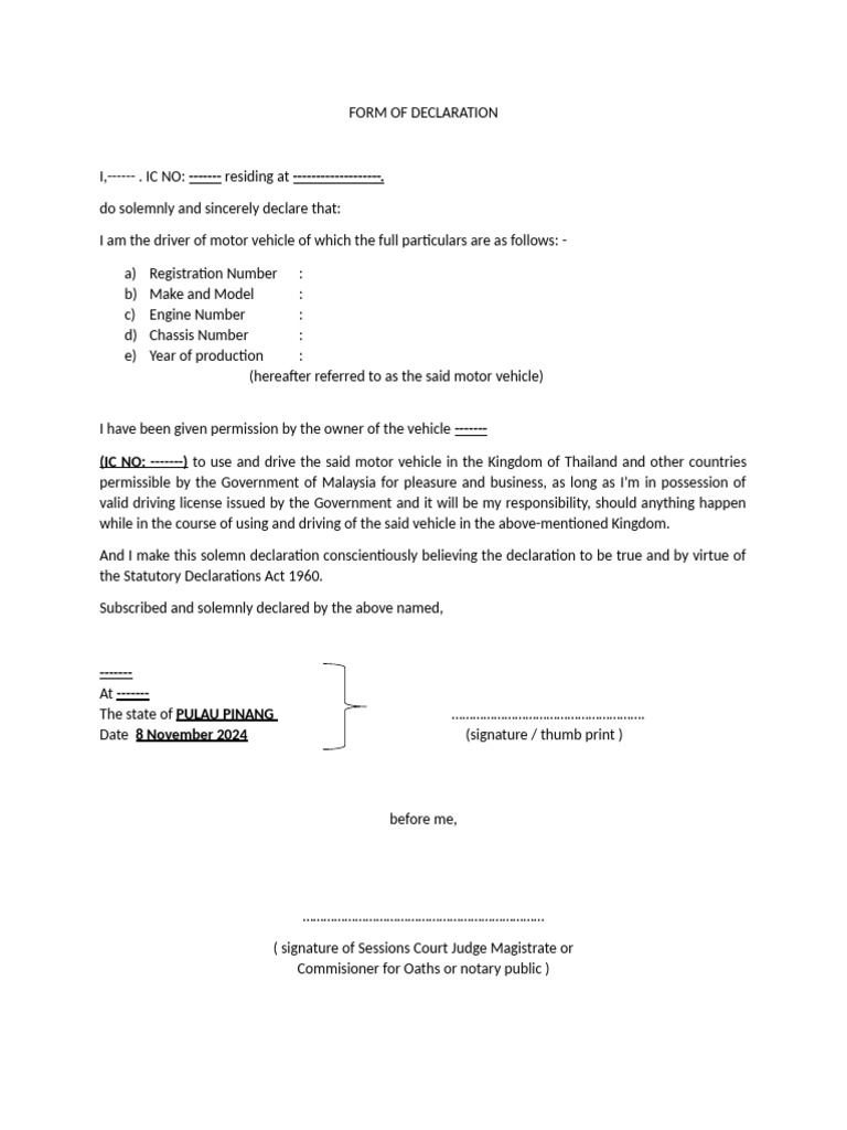 Vehicle Declaration From Thailand | PDF