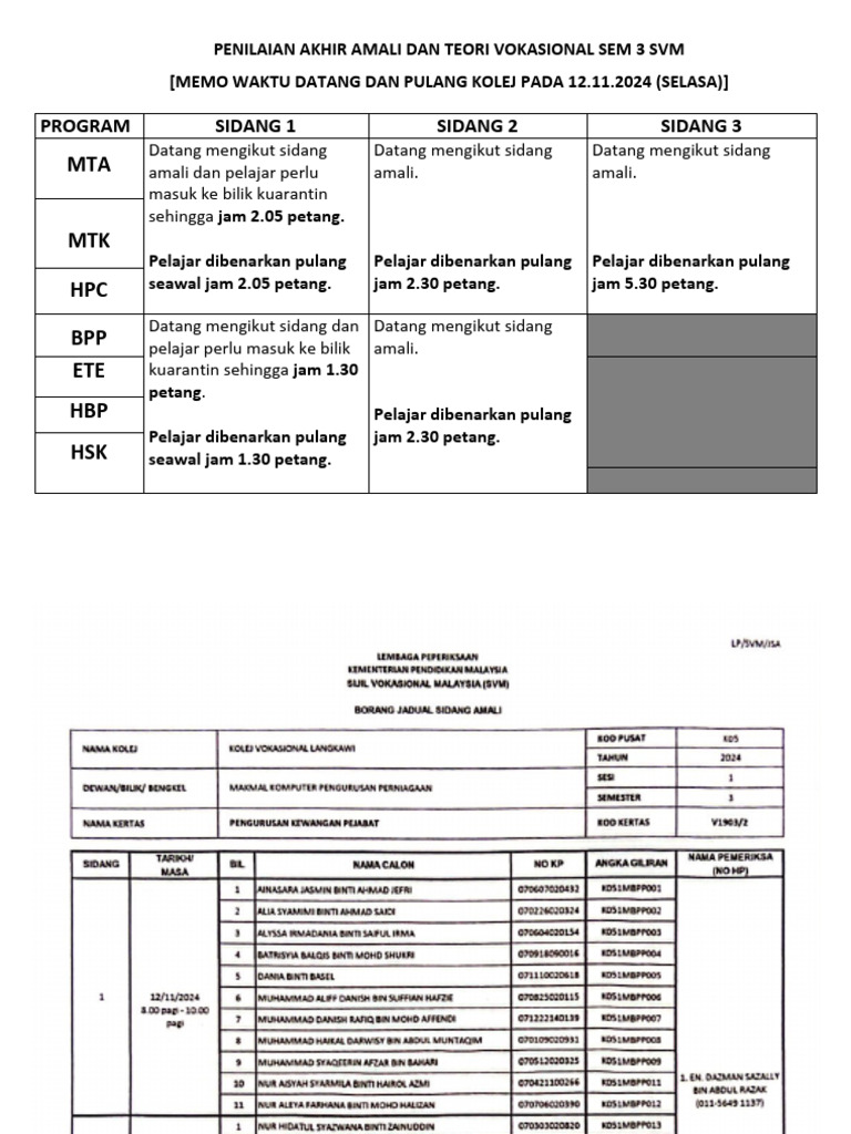 Memo Pulang Pa Amali Dan Teori Vokasional Sem 3 SVM 2024 | PDF