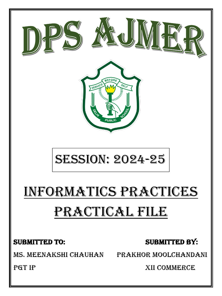 Informatics Practices Practical File-Front Page-Prakhor | PDF