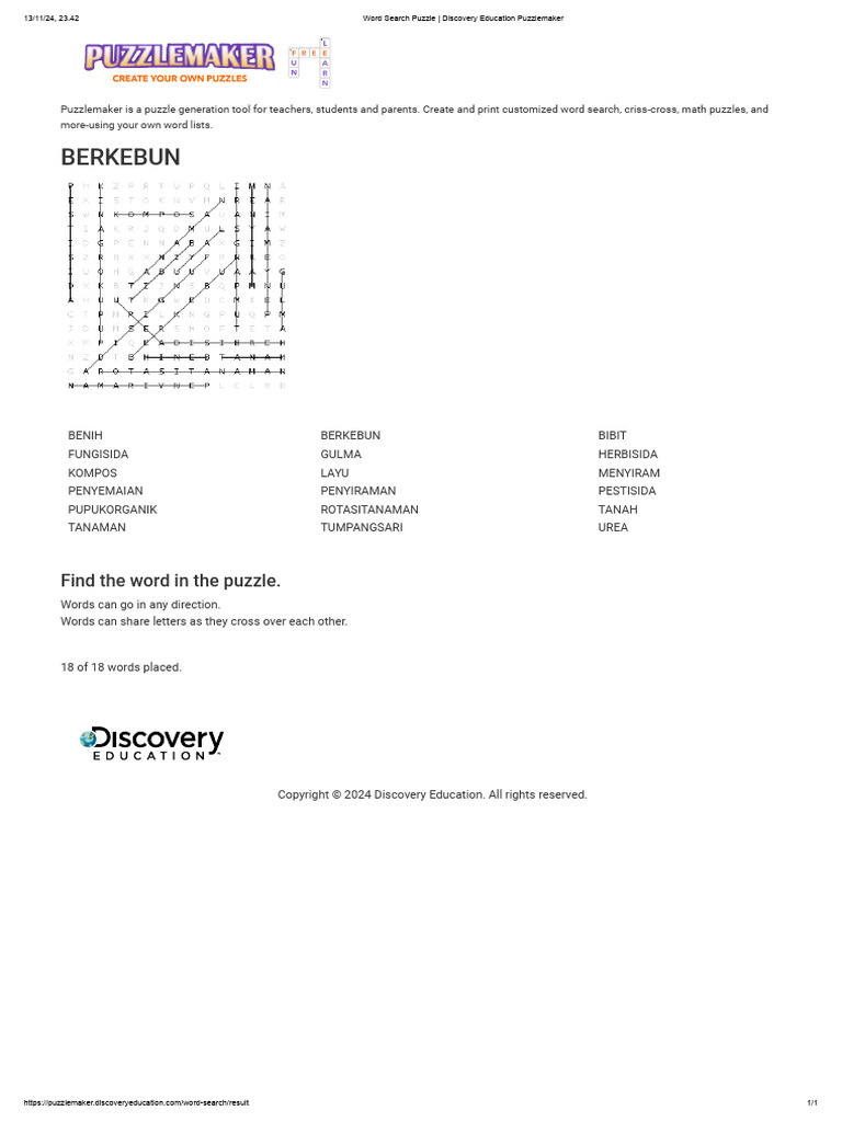 Word Search Puzzle - Discovery Education Puzzlemaker2 | PDF