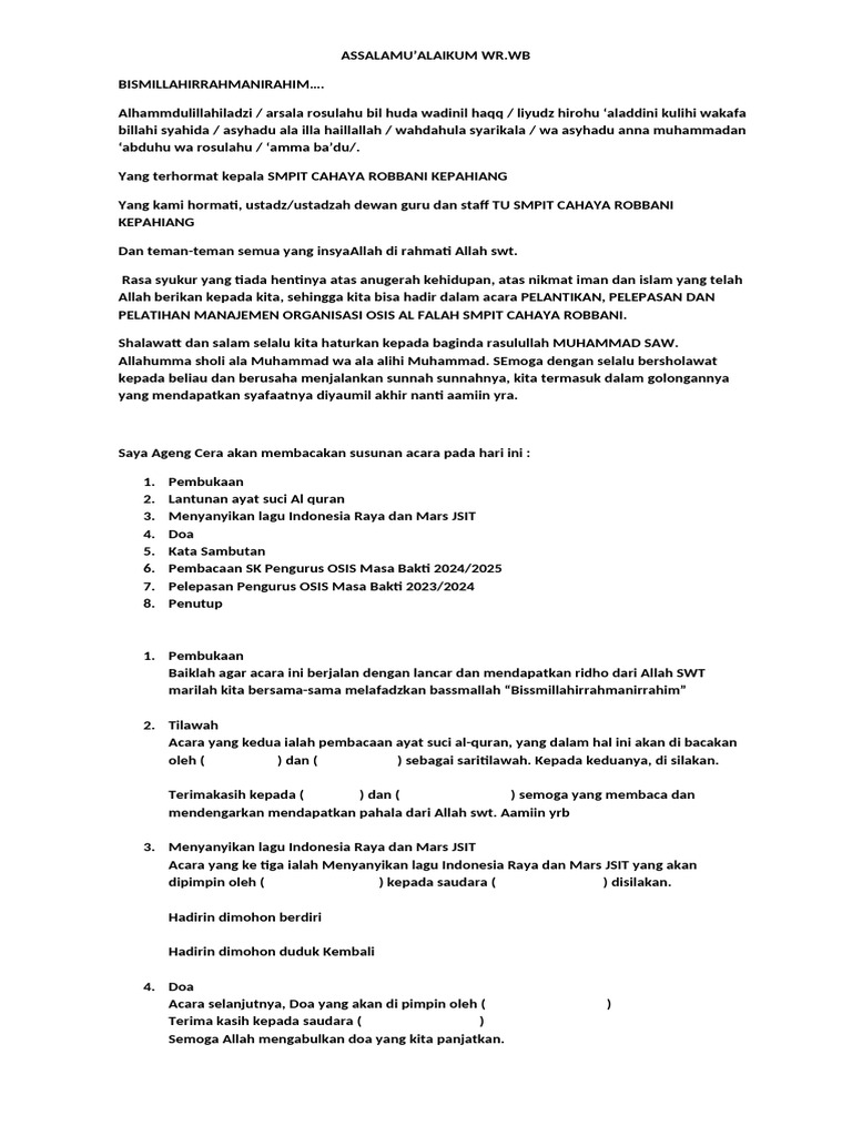 Teks MC | PDF | Kajian Bahasa Asing