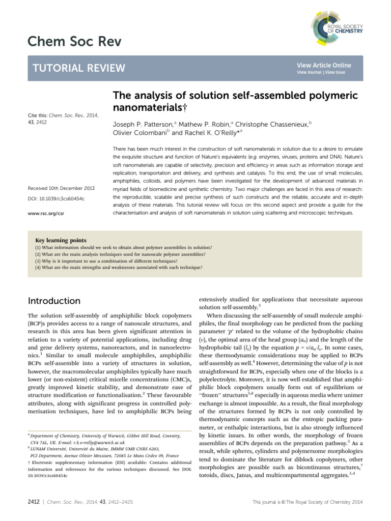 The Analysis of Solution Self-Assembled Polymeric Nanomaterials | PDF ...