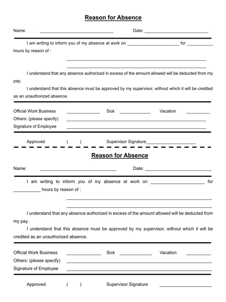 Employee Absence Form | PDF | Career & Growth | Finance & Money Management