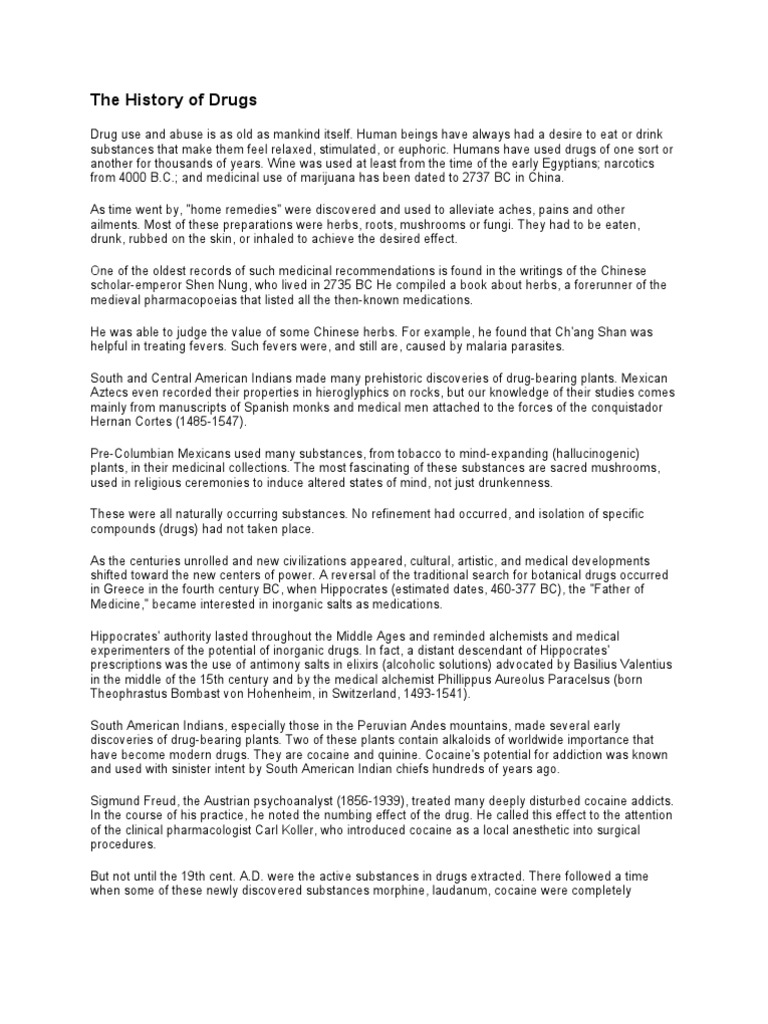 The History of Drugs | PDF | Prohibition Of Drugs | Opium