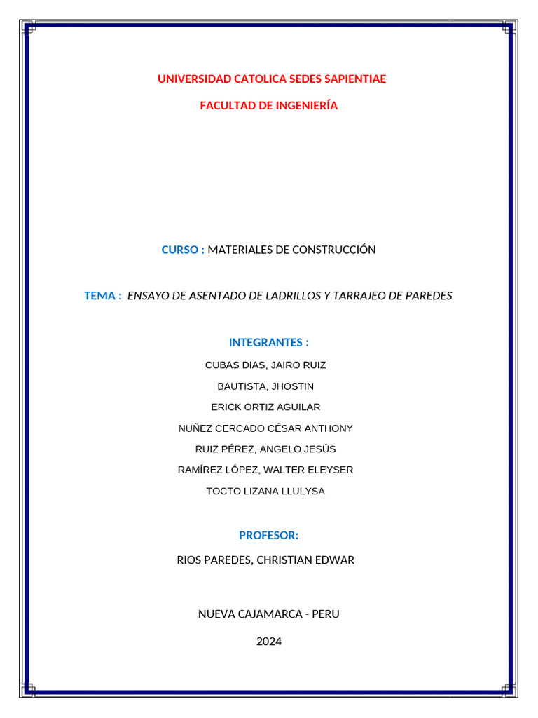 Asentado de Ladrillos y Tarrajeo | PDF