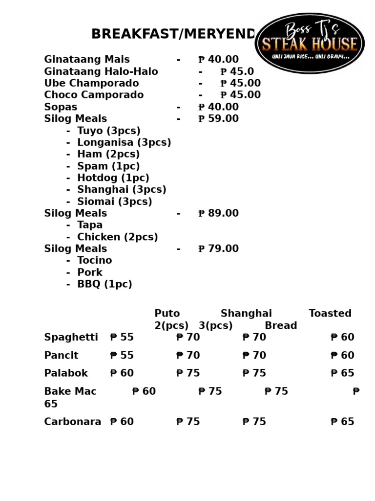 Affordable Breakfast and Lunch Menu | PDF