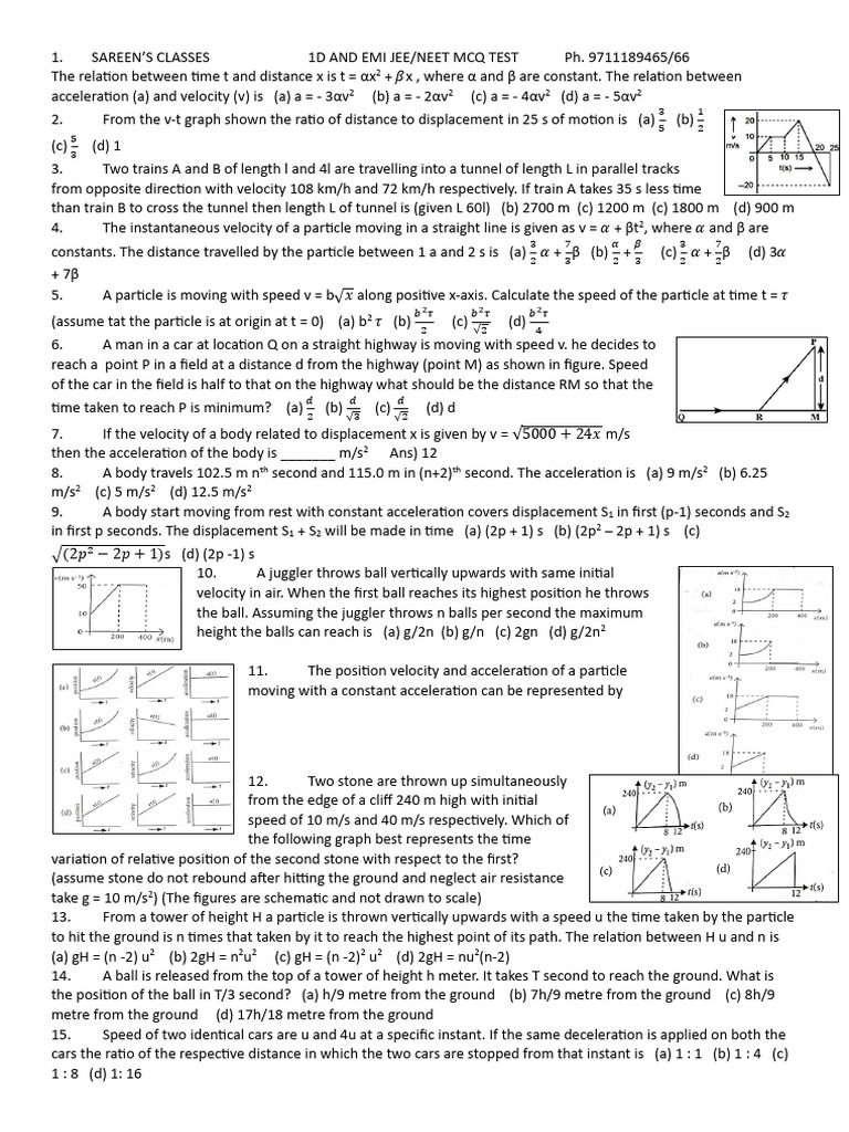 1d and Emi Jee Neet MCQ Test Test | PDF | Inductor | Inductance