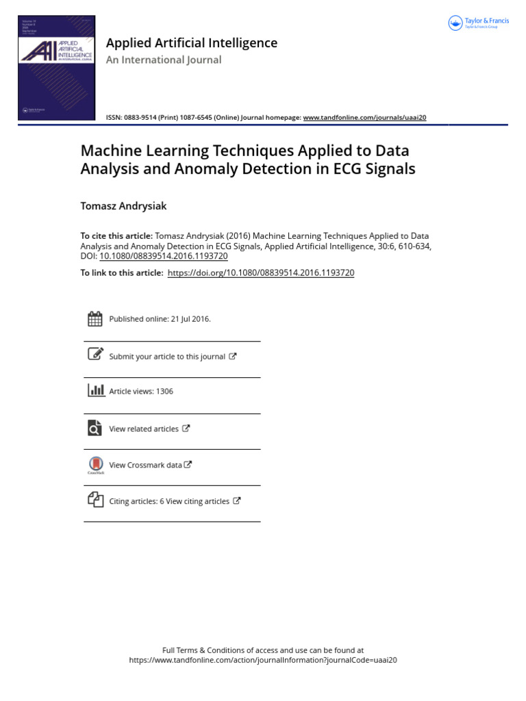 Machine Learning Techniques Applied To Data Analysis And Anomaly Detection In Ecg Signals Pdf