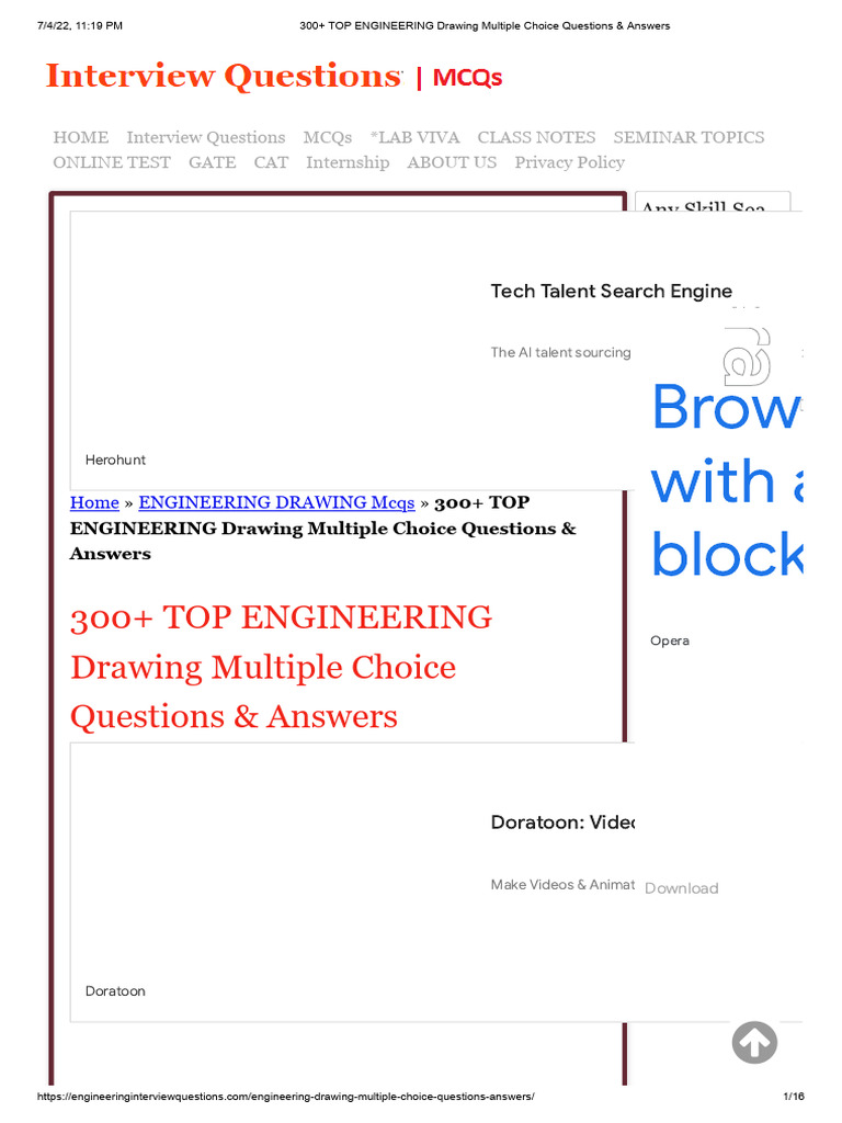 300+ TOP ENGINEERING Drawing Multiple Choice Questions & Answers | PDF ...