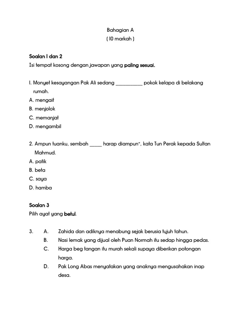 Soalan Uasa BM THN 4 | PDF
