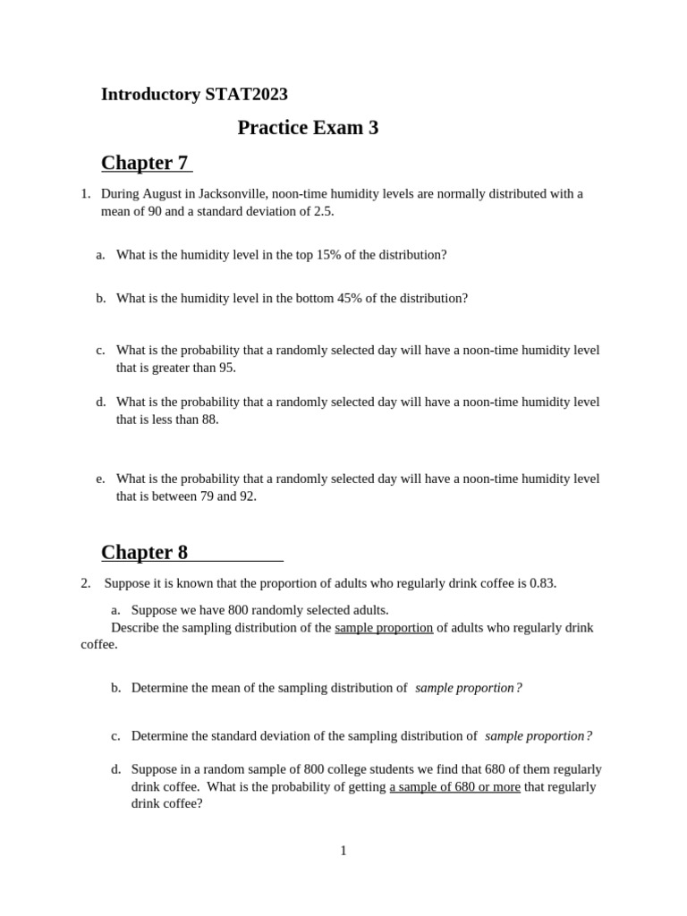 Introductory STAT2023 Practice EXAM 2 | PDF | Sampling (Statistics ...