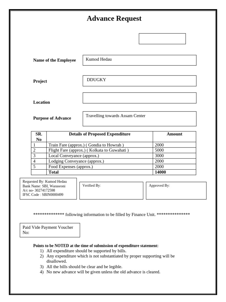Travel Advance Request Form | PDF