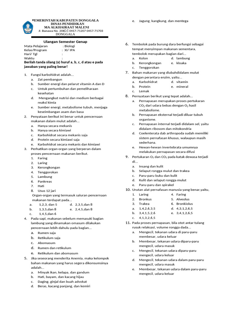 Soal Kelas Xi Semester Ii | PDF | Sains & Matematika