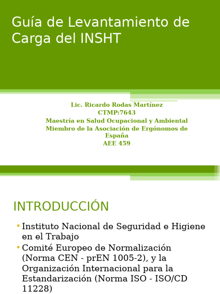 Guía de Levantamiento de Carga Del INSHT Sin Ejercicio | PDF | Tecnología