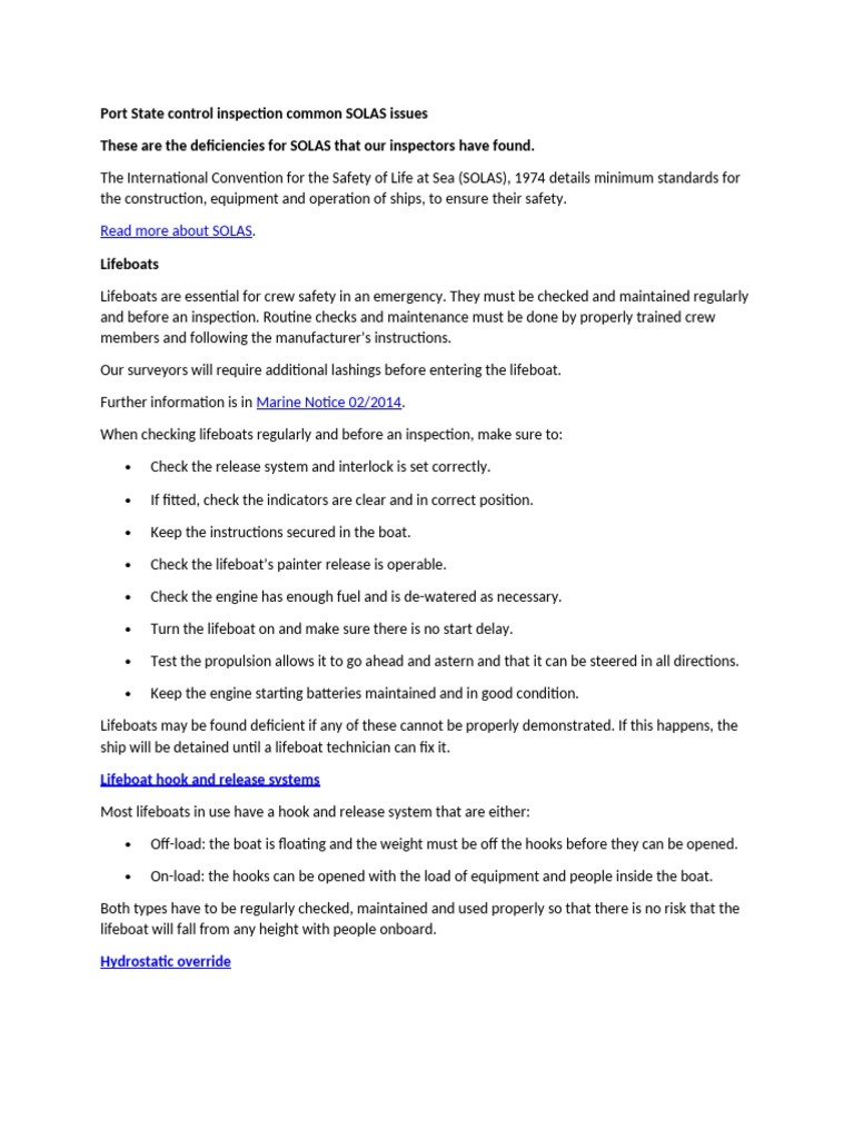 Port State Control Inspection Common SOLAS Issues | PDF | Business