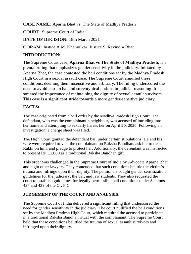 Akshaya Zavar, Aparna Bhat vs. The State of MP | PDF | Bail | Supreme Court Of India