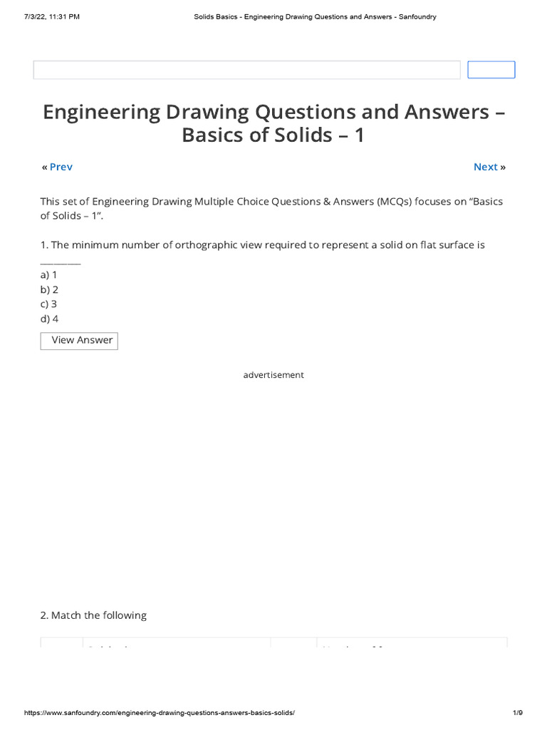 Solids Basics - Engineering Drawing Questions and Answers - Sanfoundry | PDF | Geometric Shapes ...