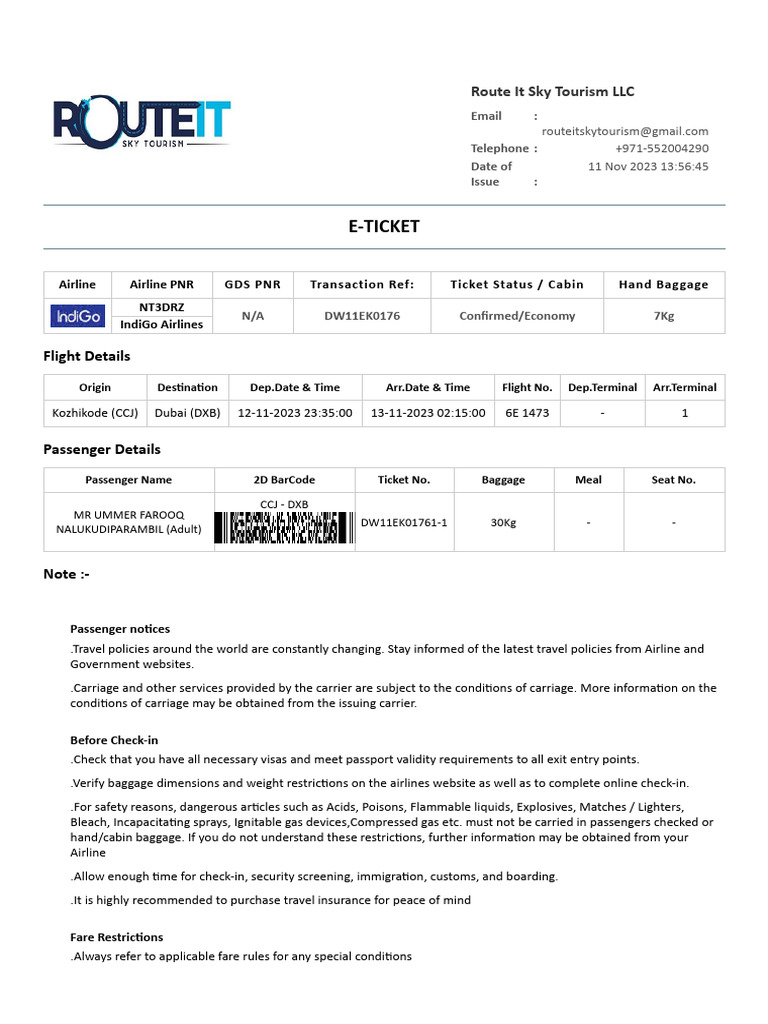 IndiGo 6E 1473 Flight Confirmation | PDF | Aviation