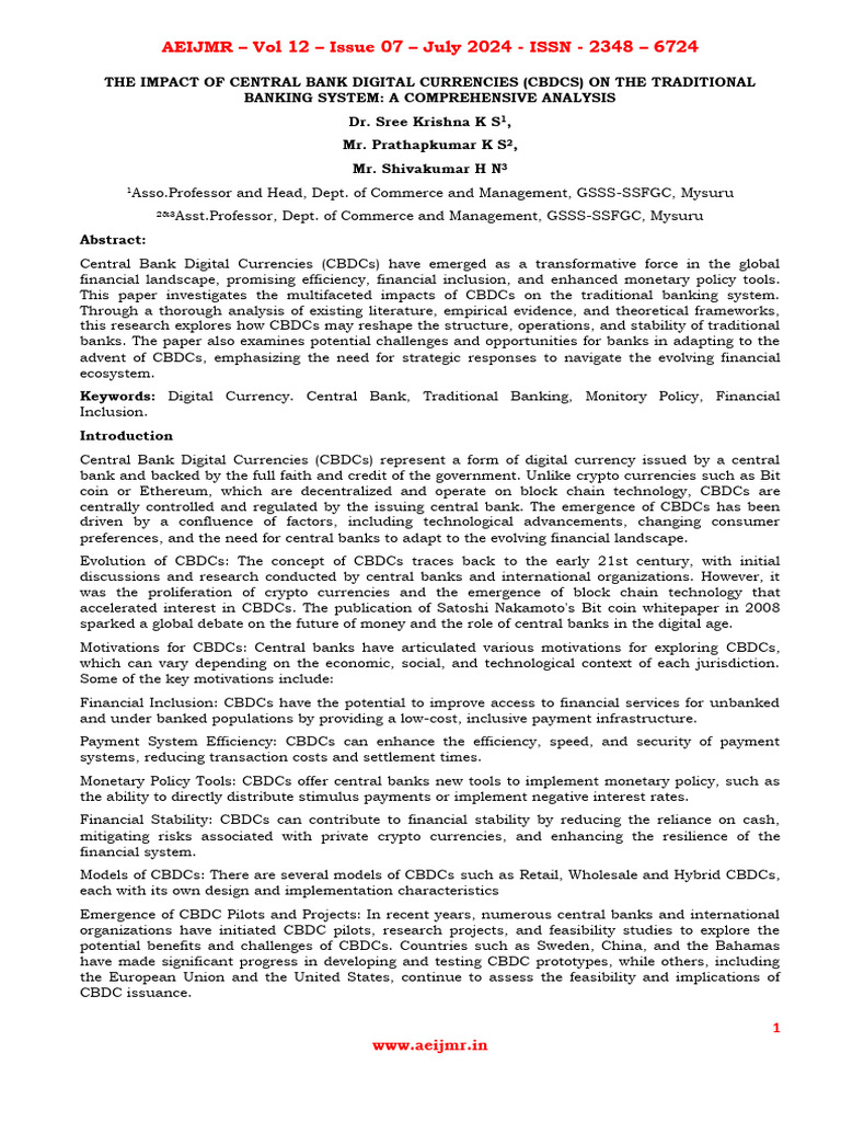 The Impact of Central Bank Digital Currencies CBDCS On The Traditional ...