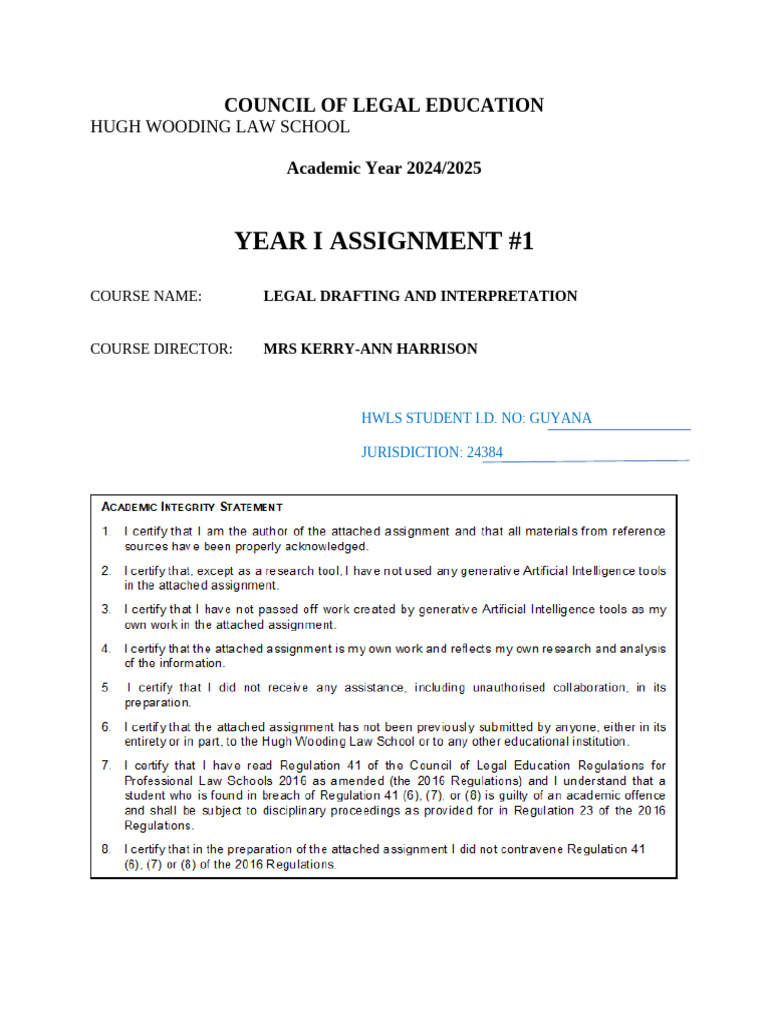 Legal Drafting and Intrpretation Assignment | PDF | Private Law | Common Law