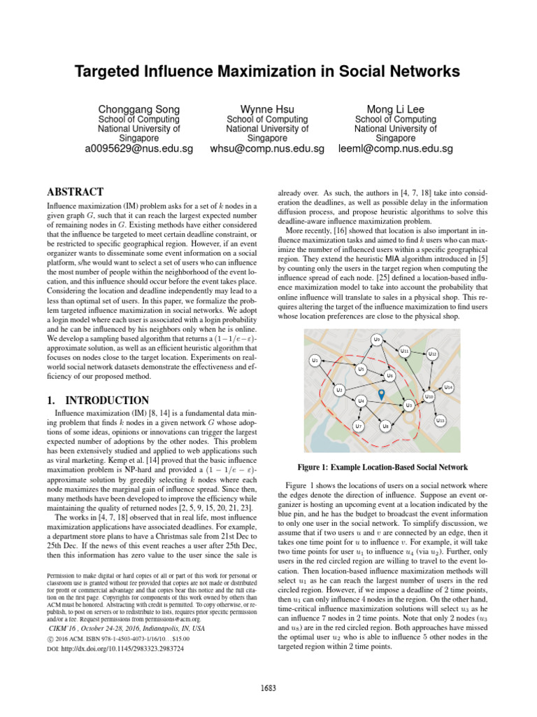 2016 Cikm Targeted Influence Maximization In Social Networks Pdf Art Technology