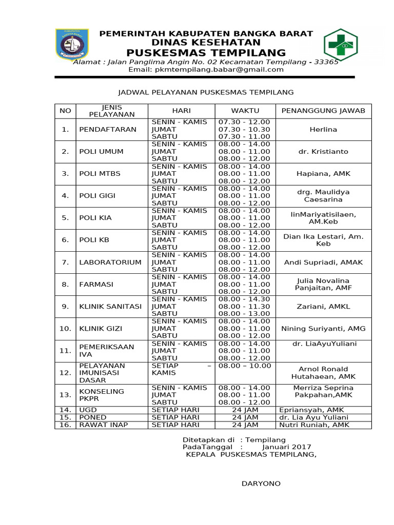 Jadwal Pelayanan | PDF