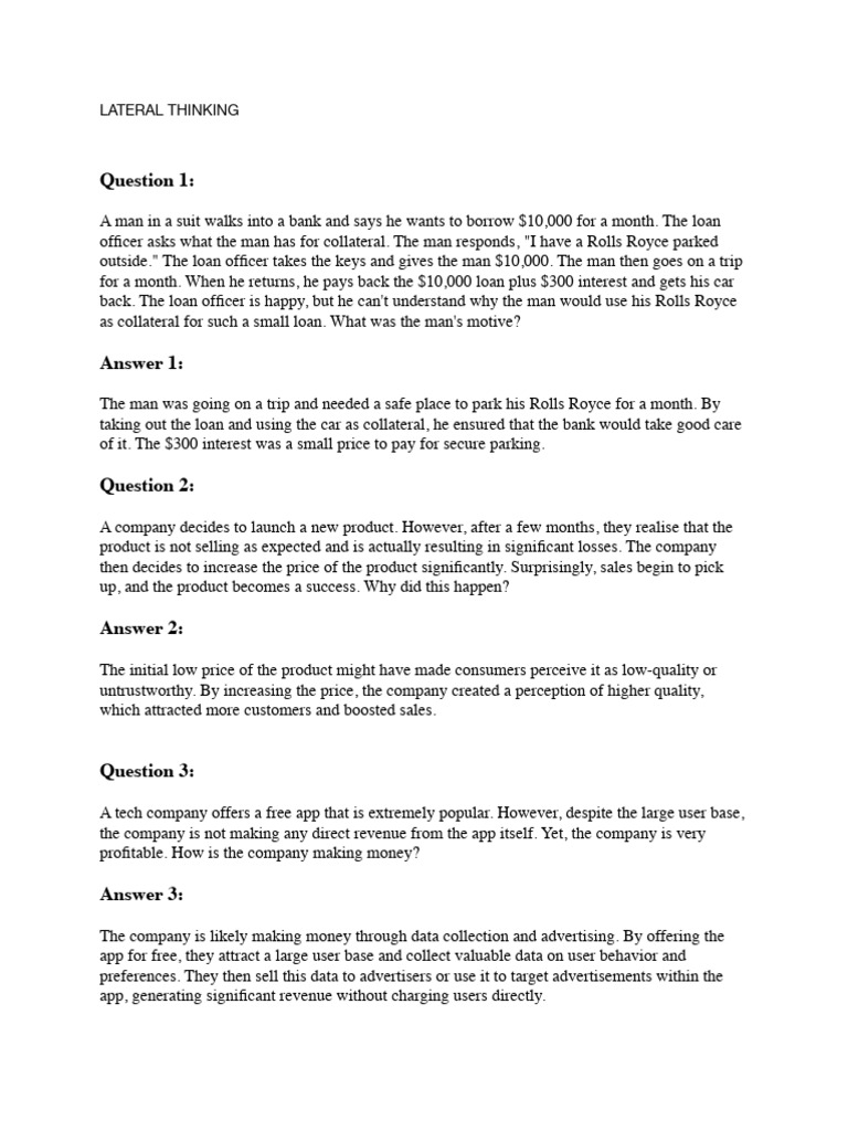 Think Hatke LATERAL THINKING | PDF | Sales | Loans