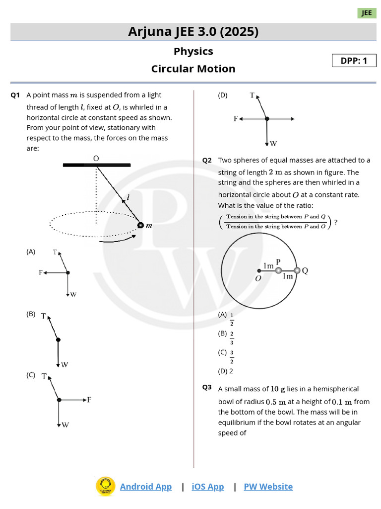 Circular Motion - DPP 01 (Of Lec 02) | PDF | Sphere | Acceleration