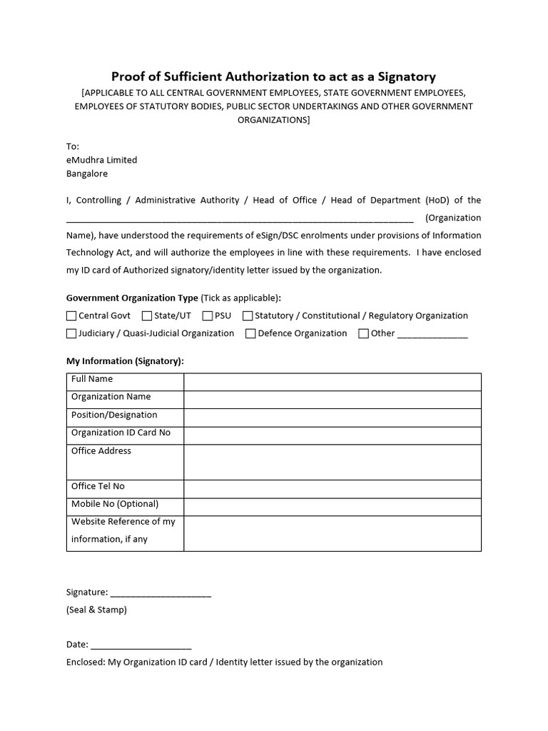 Template Govt SignatoryProof 2021 | PDF | Business | Finance & Money ...