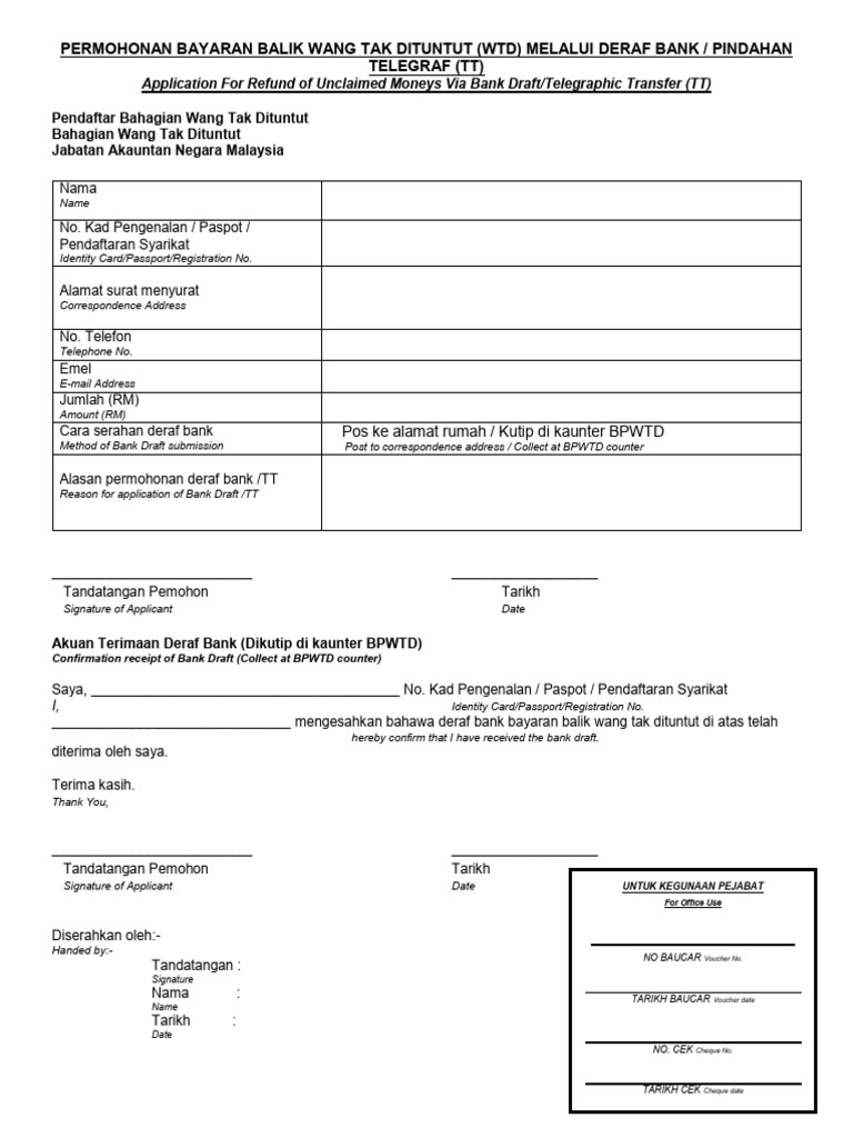 Borang Permohonan Bayaran Melalui Bank Deraftt | PDF