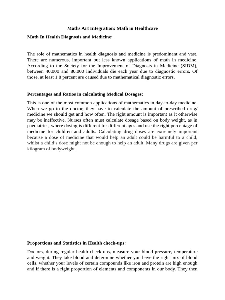 Math Applications in Healthcare Diagnostics | PDF | Dose (Biochemistry ...