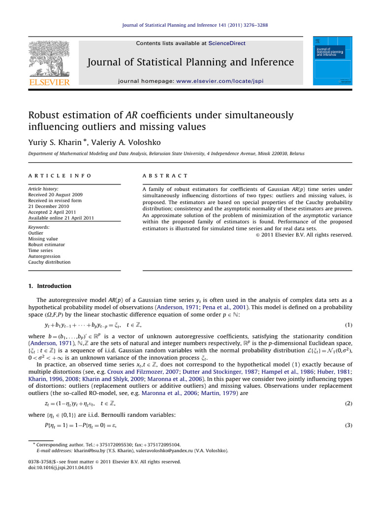 Robust Estimation of AR Coefficients Under Simultaneously Influencing Outliers and Missing ...