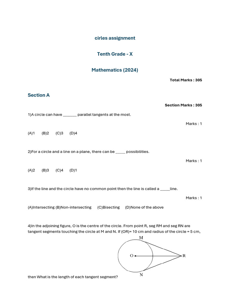 circles_assignment_ques_2024-25 | PDF | Circle | Perpendicular