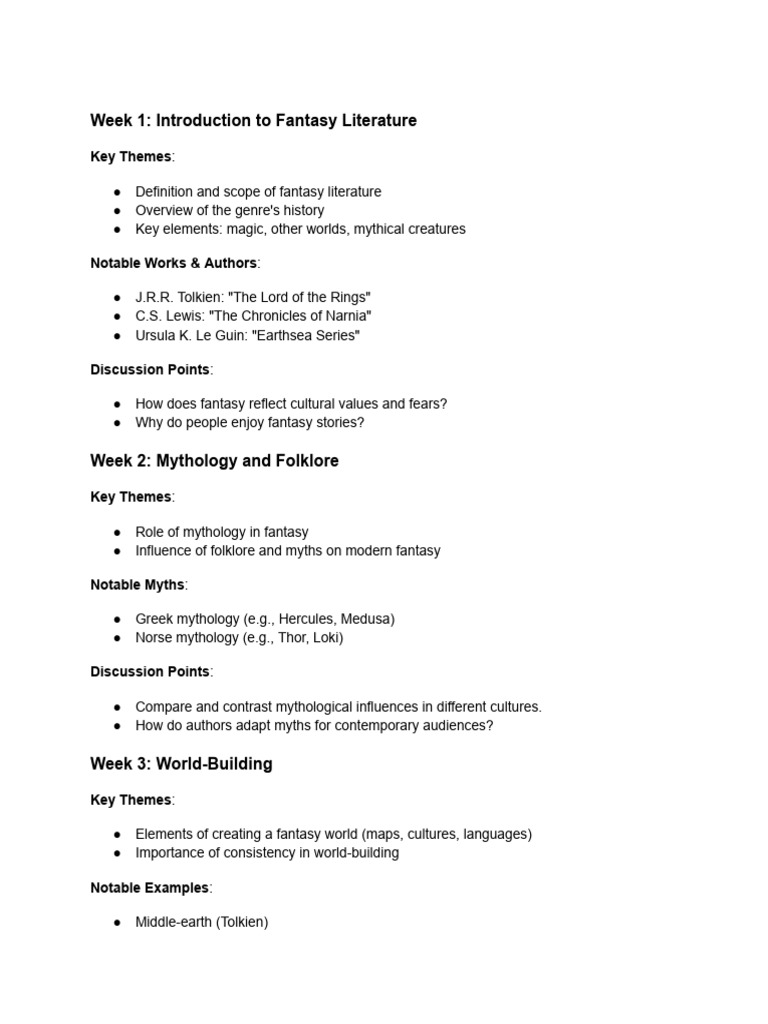 Week 1 - Introduction To Fantasy Literature | PDF