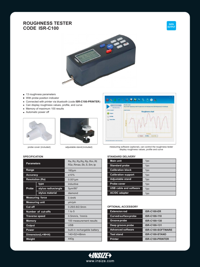 Insize Roughness Tester Code ISR C100 | PDF | Surface Roughness ...