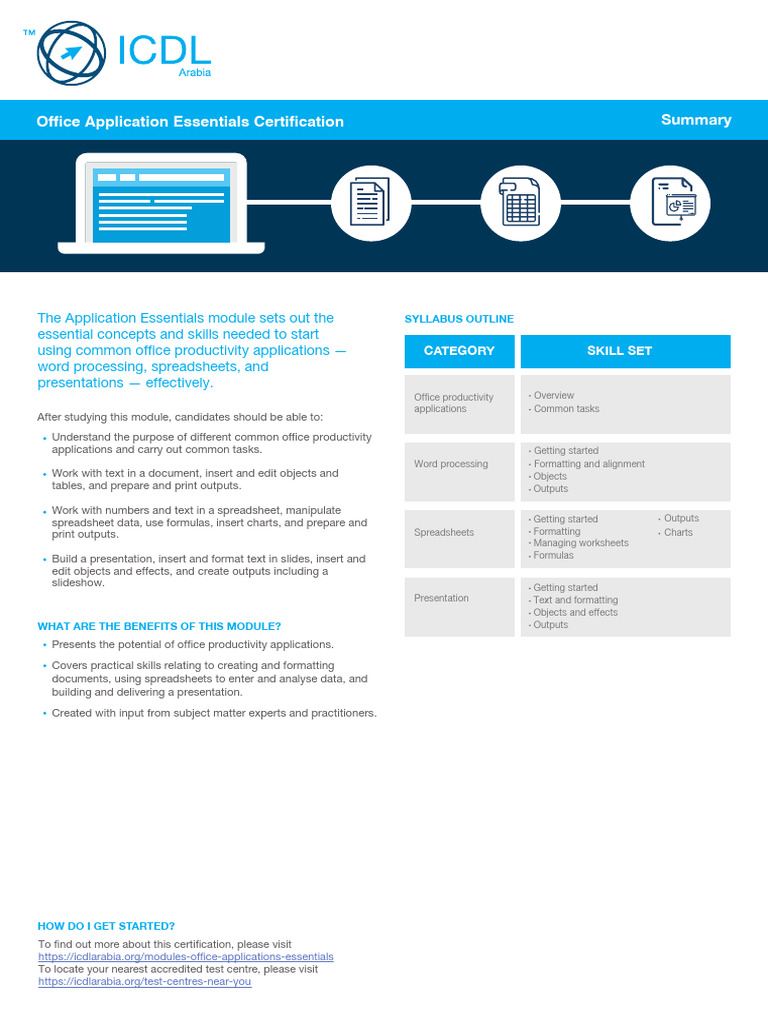 Datasheet ICDL Office Application Essentials Eng | PDF | Spreadsheet | Computing
