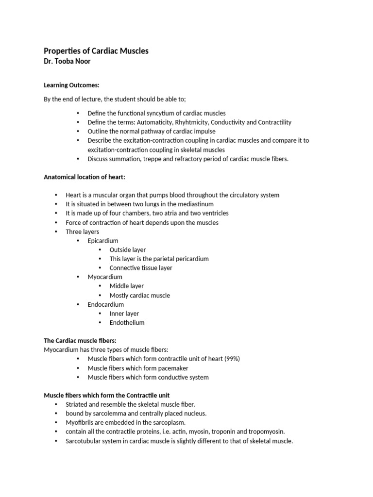 Properties of Cardiac Muscles (NOTES) | PDF | Cardiac Muscle | Heart