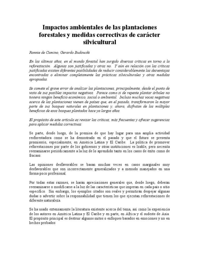 Camino y Budowski Plantacionesimpacto | PDF | Los bosques | Fuego fatuo